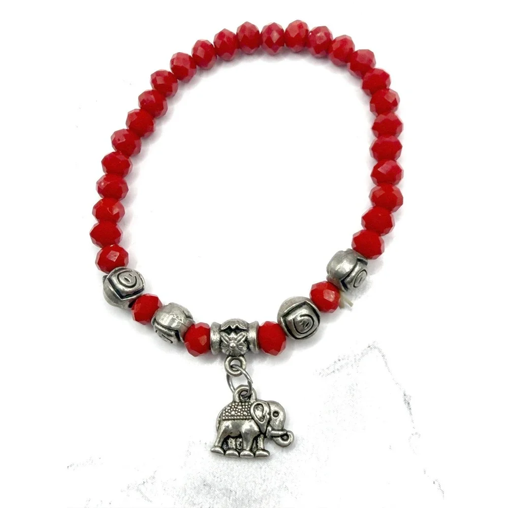 Source Unknown | Jewelry | Red Glass Bead Elephant Charm Bracelet ...